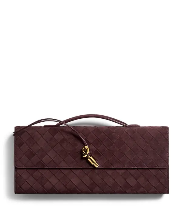Bottega Veneta Suede Andiamo Clutch Bag - Red