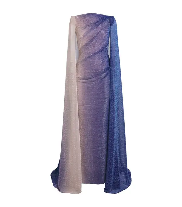 Talbot Runhof Voile Cape Maxi Dress - Beige