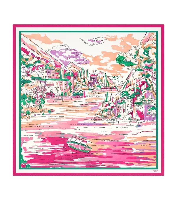 Max Mara Silk Lake Print Scarf - Pink