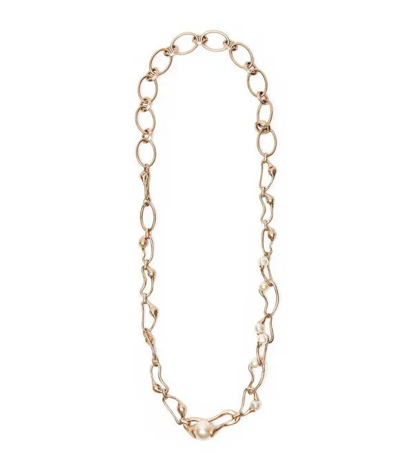 Max Mara Chain Faux Pearl Necklace - Gold