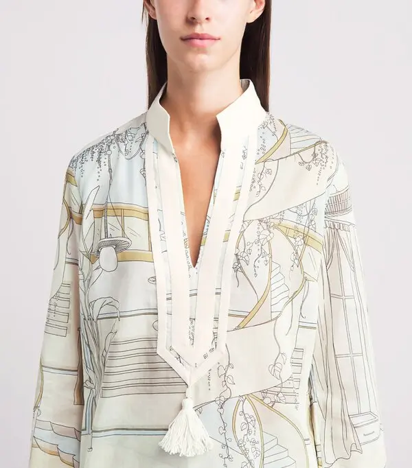 Tory Burch Printed Plunge-neck Mini Dress - Beige