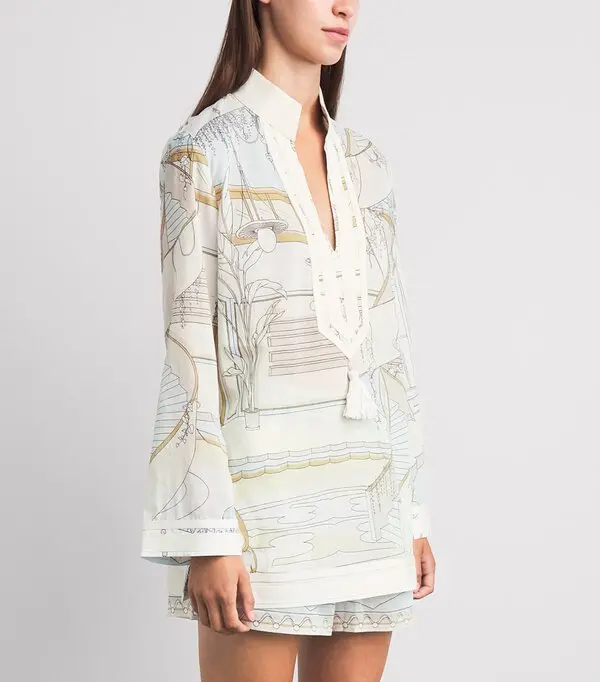 Tory Burch Printed Plunge-neck Mini Dress - Beige