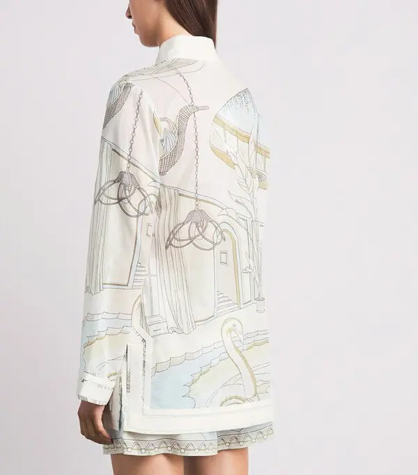 Tory Burch Printed Plunge-neck Mini Dress - Beige