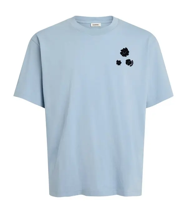 Sandro Cotton Flocked Floral T-shirt - Blue