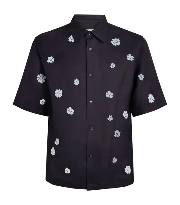 Sandro Flocked Floral Short-sleeve Shirt - Blue