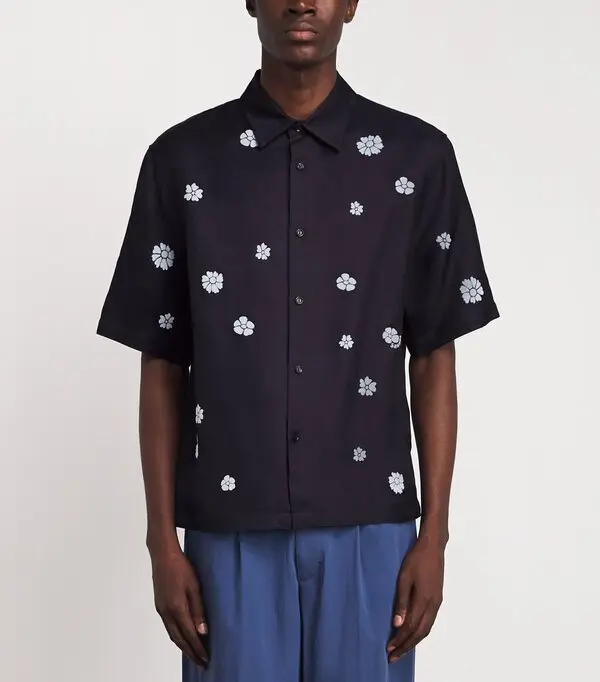 Sandro Flocked Floral Short-sleeve Shirt - Blue