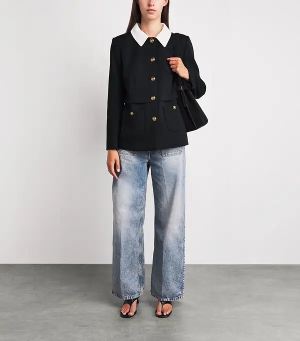 Sandro Wool Contrast Collar Blazer