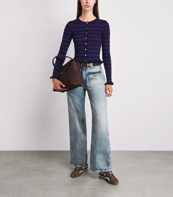 Sandro Leather-trimmed Straight Jeans