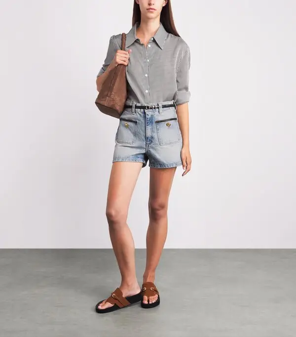 Sandro Leather-trim Denim Shorts