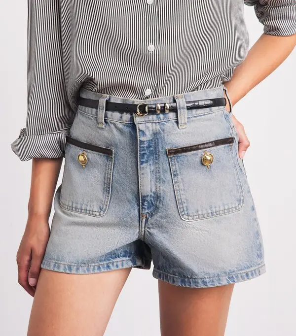 Sandro Leather-trim Denim Shorts