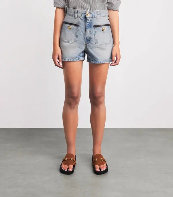 Sandro Leather-trim Denim Shorts