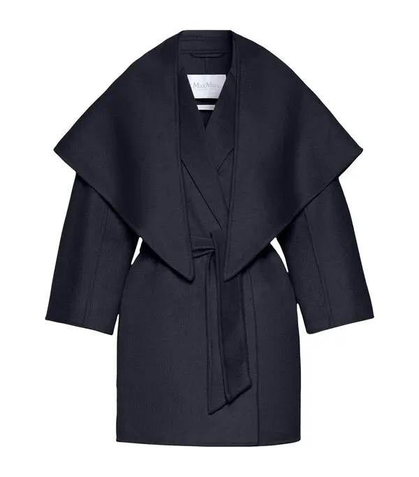 Max Mara Cashmere Short Wrap Coat With Scarf - Navy