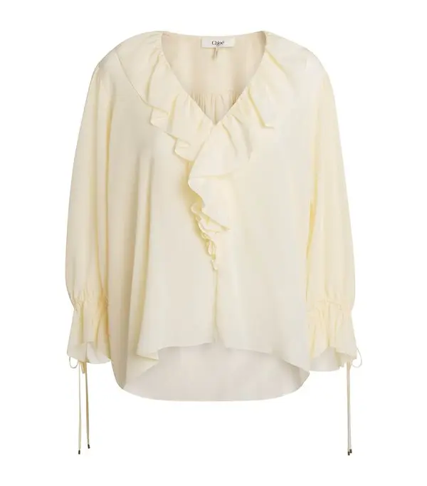 Chloé Organic Silk Off-the-shoulder Blouse - White
