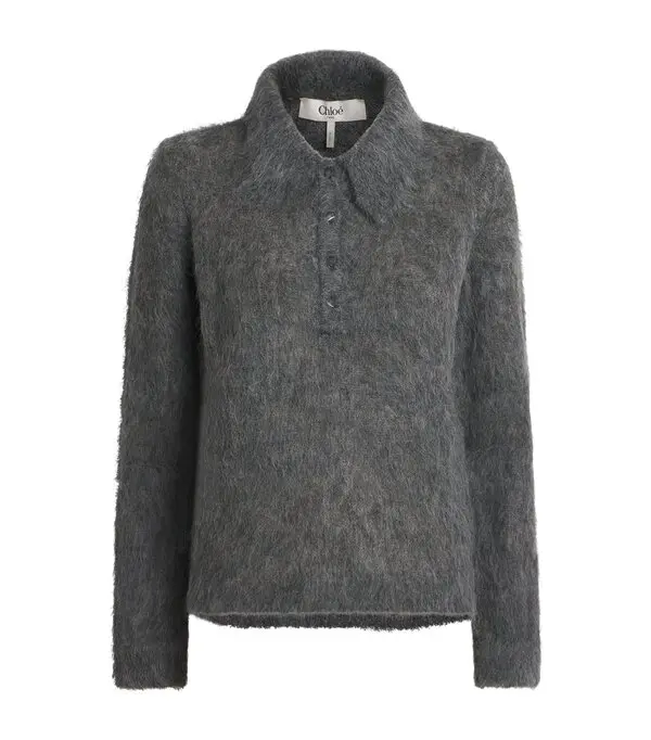 Chloé Alpaca-blend Polo Sweater - Grey