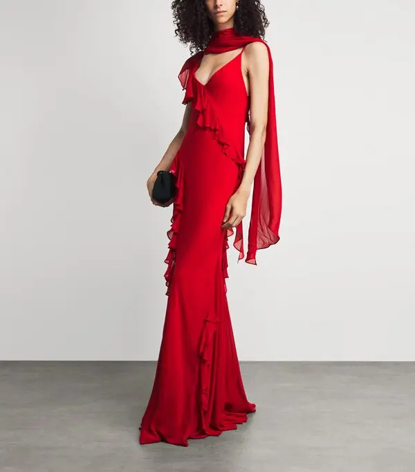 DE LA VALI Chiffon Mayara Maxi Dress - Red