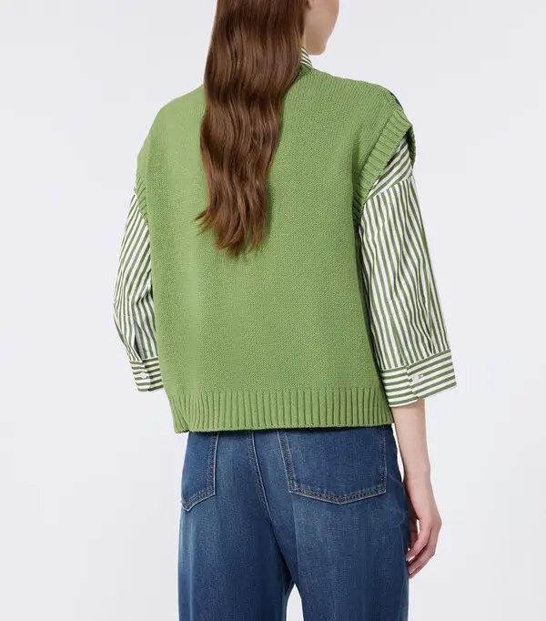 Max Mara Knitted Floral V-neck Vest - Green