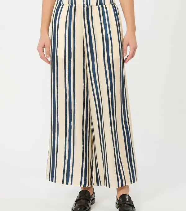 Max Mara Silk Wide-leg Trousers - Navy