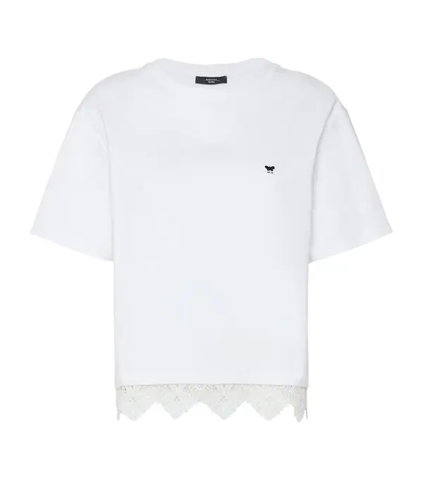 Max Mara Cotton Lace-hem T-shirt - White