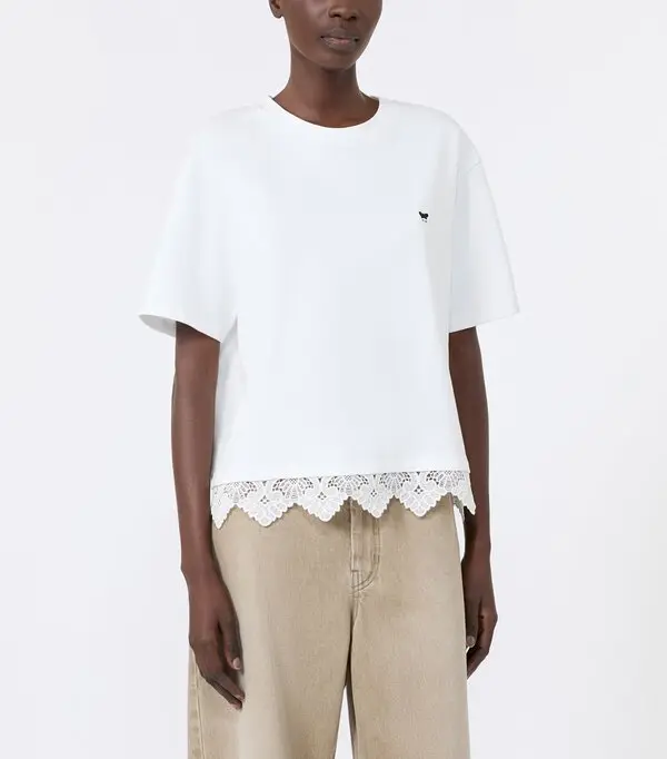 Max Mara Cotton T-shirt With Lace Hem