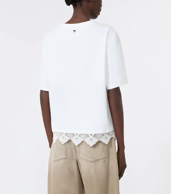 Max Mara Cotton T-shirt With Lace Hem