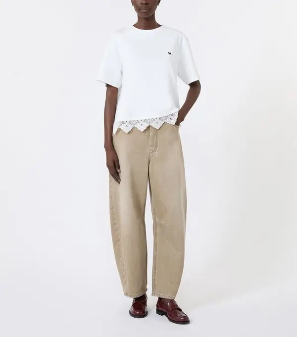 Max Mara Cotton T-shirt With Lace Hem