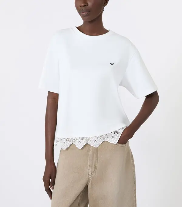 Max Mara Cotton T-shirt With Lace Hem