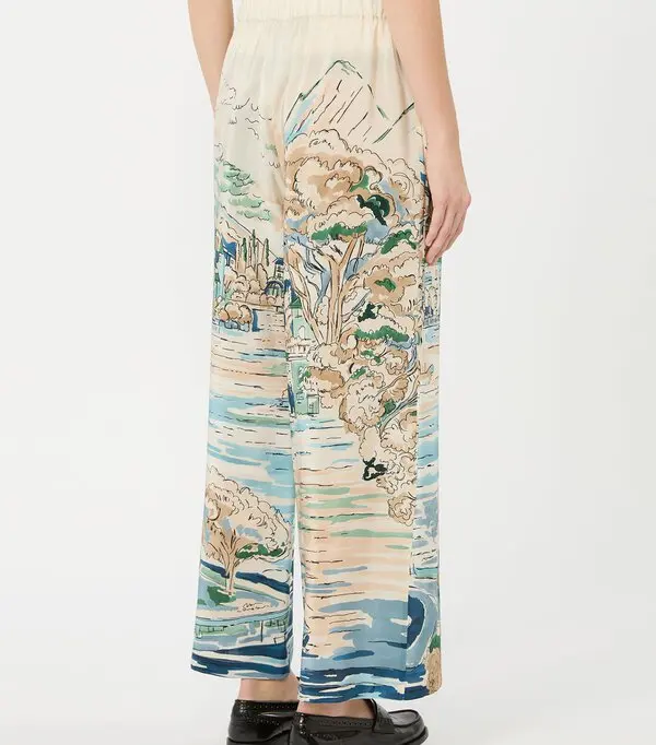 Max Mara Silk Lake Print Trousers - Turquoise