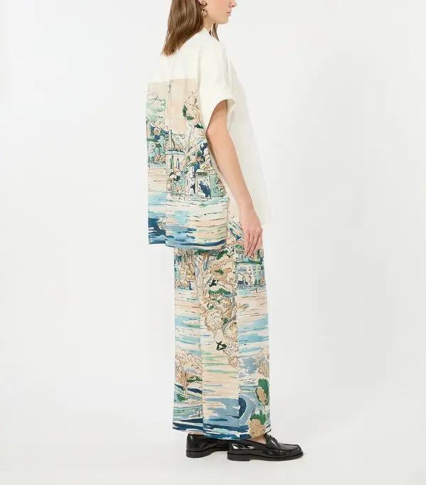 Max Mara Silk Lake Print Trousers - Turquoise