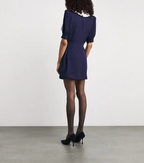 Alessandra Rich Silk Jacquard Mini Dress With Ruffled Collar - Navy