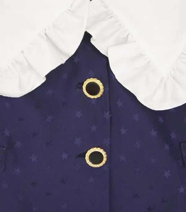 Alessandra Rich Silk Jacquard Mini Dress With Ruffled Collar - Navy