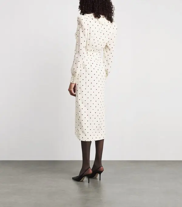 Alessandra Rich Polka Dot Silk Midi Dress With Ruffled Collar