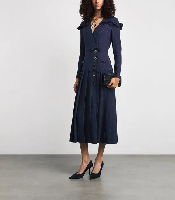 Alessandra Rich Silk Pleated Midi Dress
