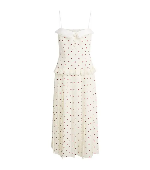 Alessandra Rich Silk Polka Dot Midi Dress - Ivory
