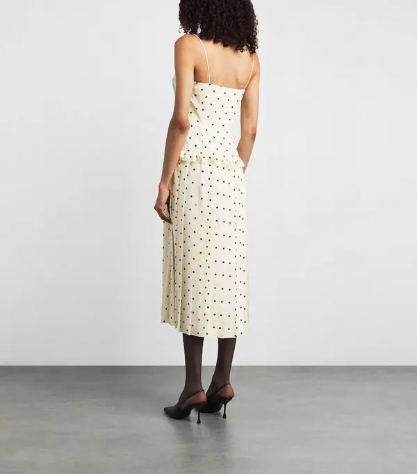 Alessandra Rich Polka Dot Silk Midi Dress With Lace Collar