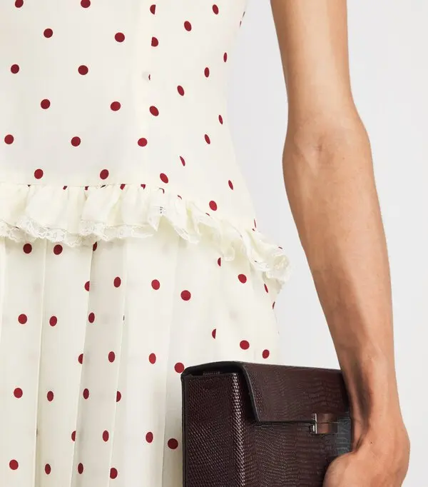 Alessandra Rich Polka Dot Silk Midi Dress With Lace Collar