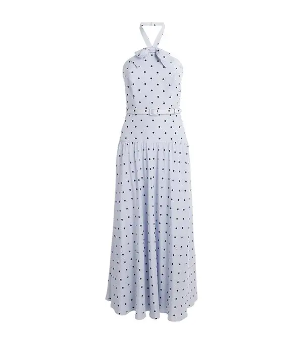 Alessandra Rich Silk Halterneck Midi Dress - Blue
