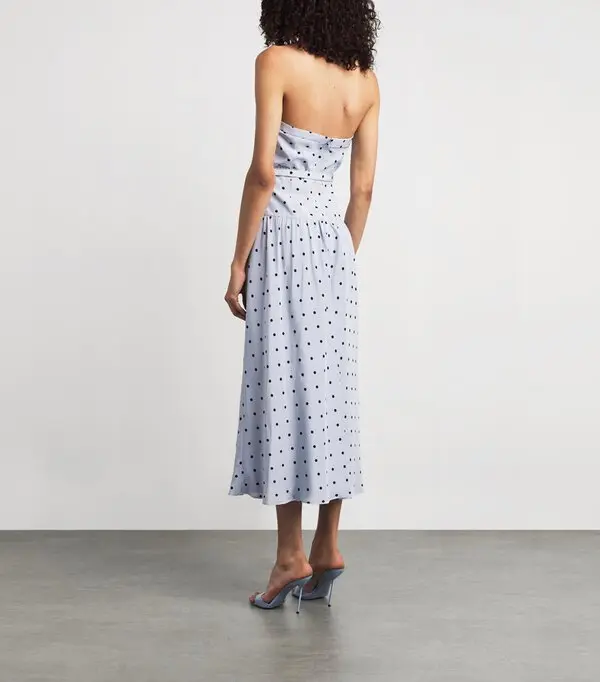 Alessandra Rich Silk Halterneck Polka Dot Midi Dress - Blue
