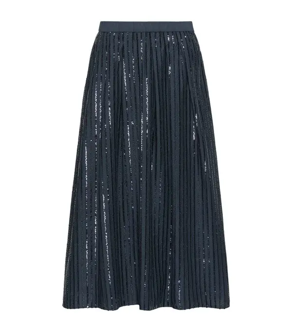 Max Mara Cotton Sequinned Skirt - Navy