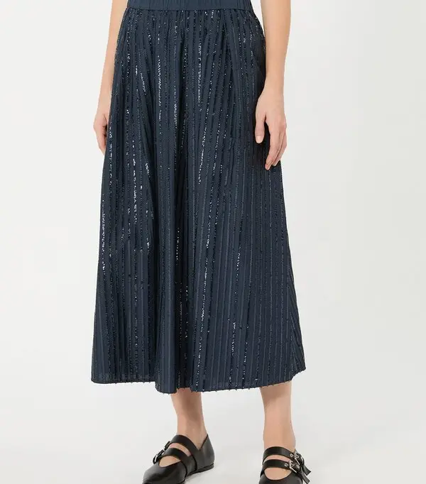 Max Mara Cotton Sequinned Skirt - Navy