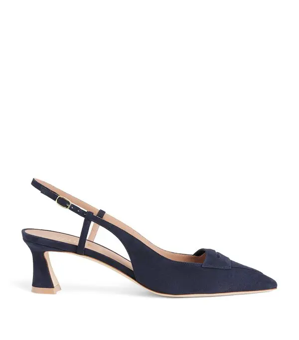 MALONE SOULIERS X Harrods Suede Suze Slingback Pumps 45 - Navy