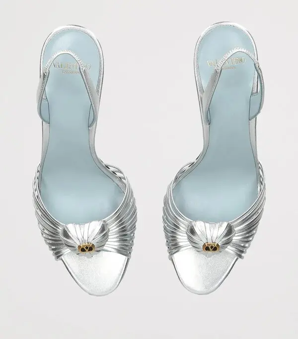 Valentino Garavani Metallic Leather Slingback Heels 85 - Silver