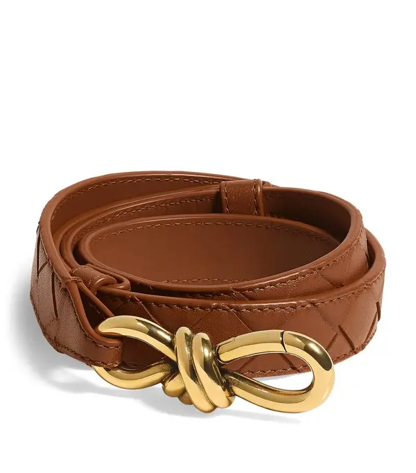 Bottega Veneta Leather Intrecciato Andiamo Belt - Red