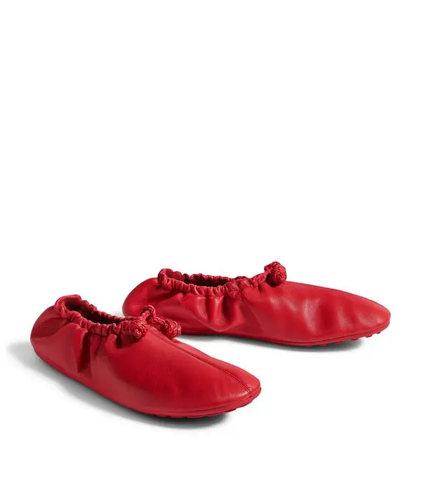 Bottega Veneta Leather Scrunched Ballet Flats - Red