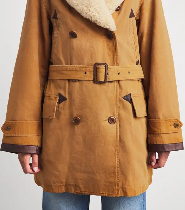 Polo Ralph Lauren Canvas Shearling Trim Ranch Coat