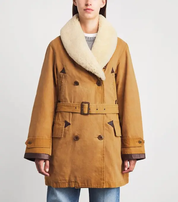 Polo Ralph Lauren Canvas Shearling Trim Ranch Coat