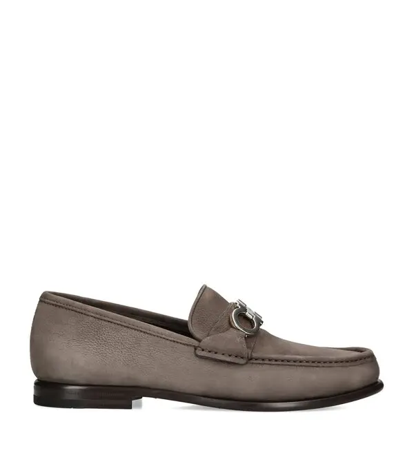 FERRAGAMO Nubuck Leather Avril Loafers - Brown