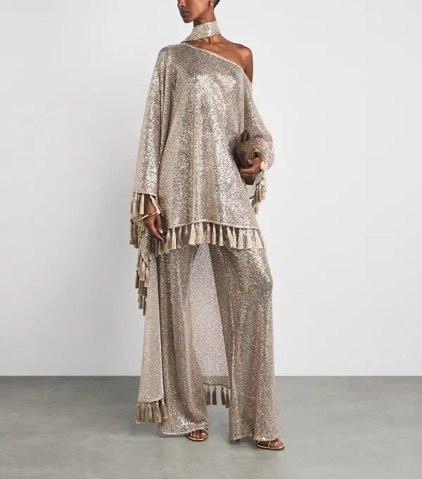 TALLER MARMO Sequin Marlene Palazzo Trousers - Silver