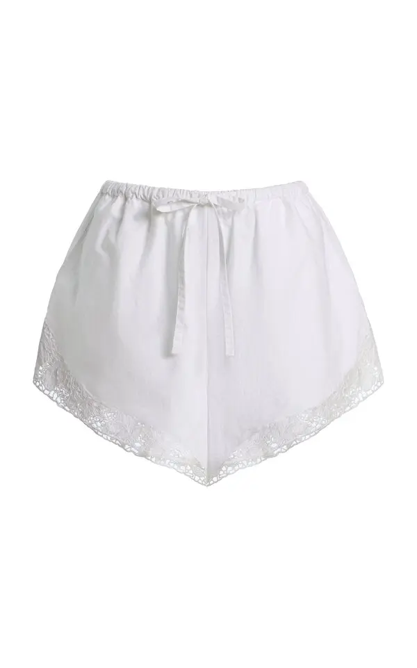 ROTATE BY BIRGER CHRISTENSEN Cotton Drawstring Shorts With Lace Cuffs - White