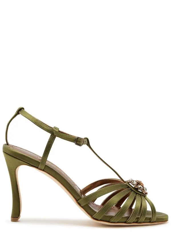 Manolo Blahnik Fulcon 90 Crystal-embellished Satin Sandals - Khaki