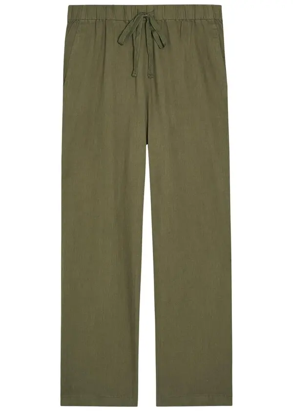 Eileen Fisher Straight-leg Cotton And Linen-blend Trousers - Olive